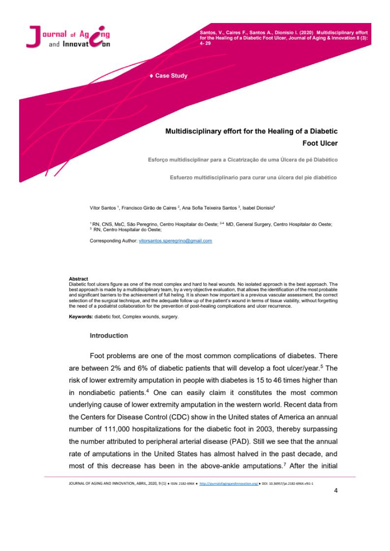 Multidisciplinary effort for the Healing of a Diabetic Foot Ulcer ...