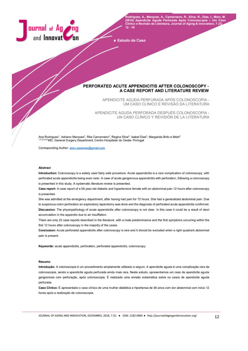 PERFORATED ACUTE APPENDICITIS AFTER COLONOSCOPY – A CASE REPORT AND ...